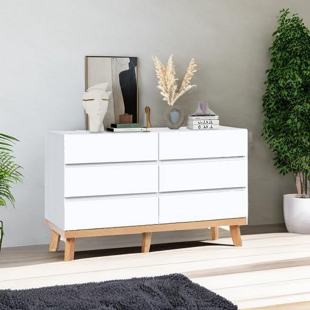 White Dresser for Bedroom 6 Drawer Double Dresser Chest of Drawers ...