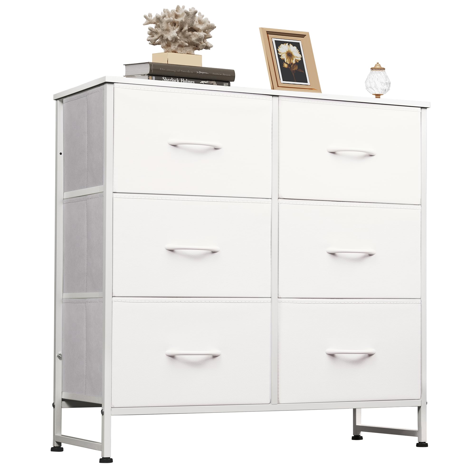 White Dresser for Bedroom, 6 Drawer Double Dresser, Fabric Storage ...