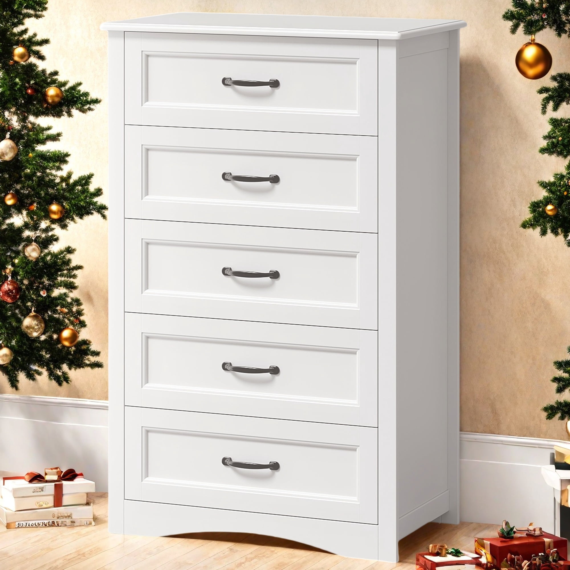 White Dresser for Bedroom, Lofka 5 Drawers Storage Cabinet for Entryway ...