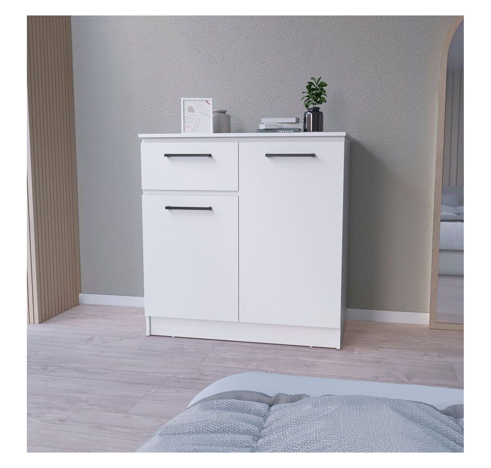 White Dresser with 2 Doors & Drawers - Bedroom Storage Cabinet ...