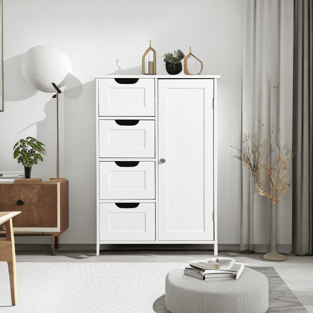 Swonuk 4-Drawer Wood Chest, Modern White Storage Cabinet for Bathroom ...