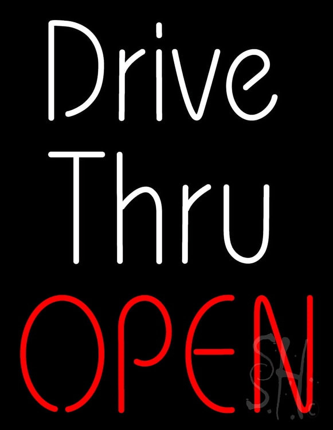 White Drive Thru Red Open LED Neon Sign 24 x 31 - inches, Black Square ...