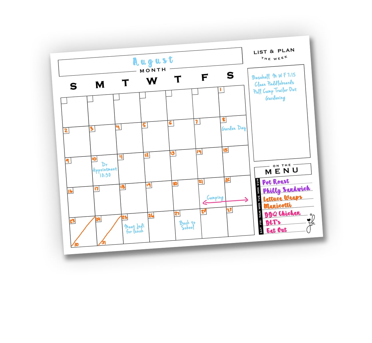 White Dry Erase Magnetic Monthly Calendar , Whiteboard with Menu 18"x14 ...