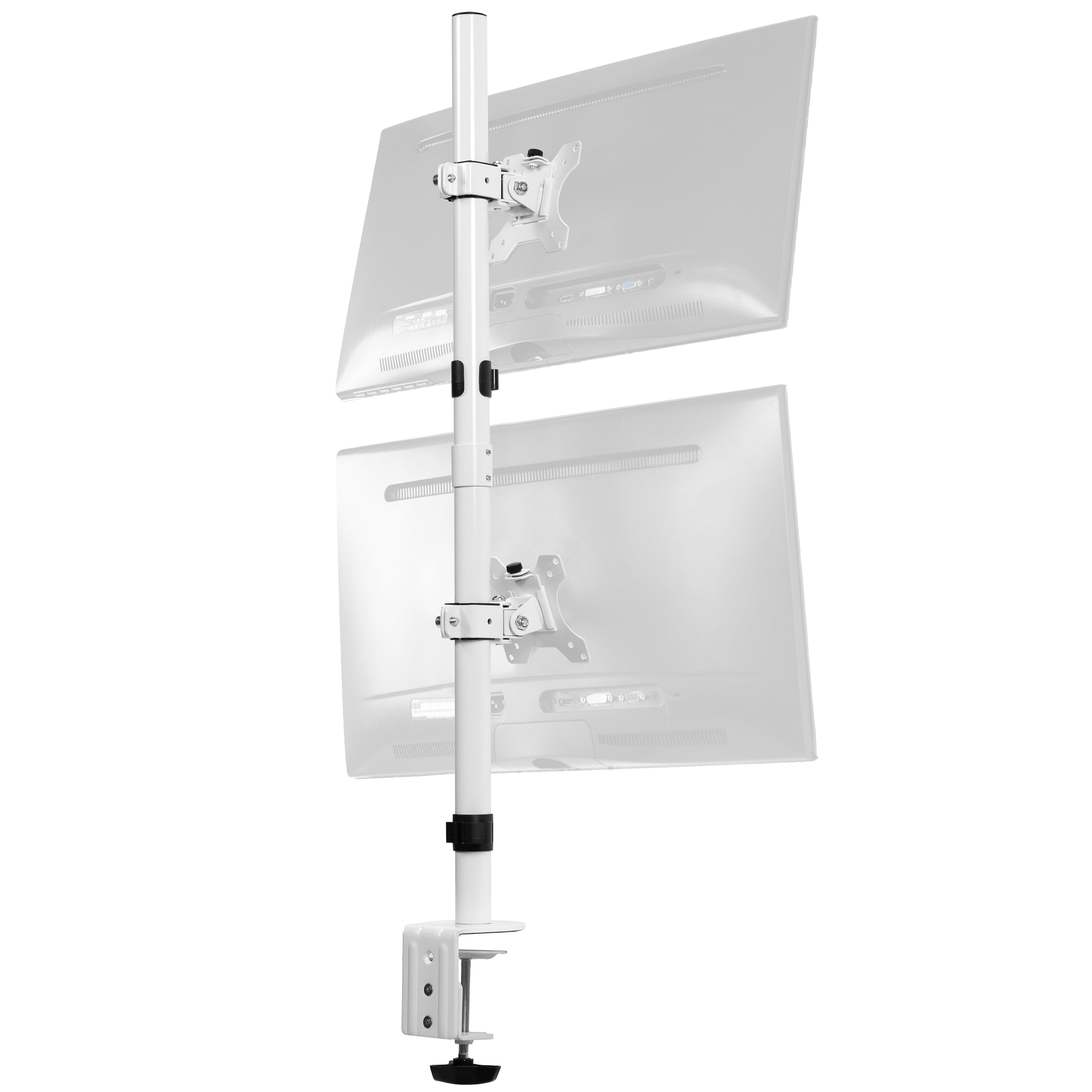 White Dual LCD Monitor Desk Mount Stand, Stacked Vertical 2 Screens up ...