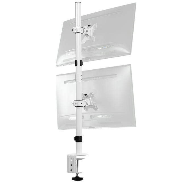 White Dual LCD Monitor Desk Mount Stand, Stacked Vertical 2 Screens up ...