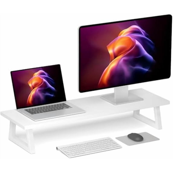 White Dual Monitor Riser - 31.5 inch Wide TV Stand for 2 Monitors ...