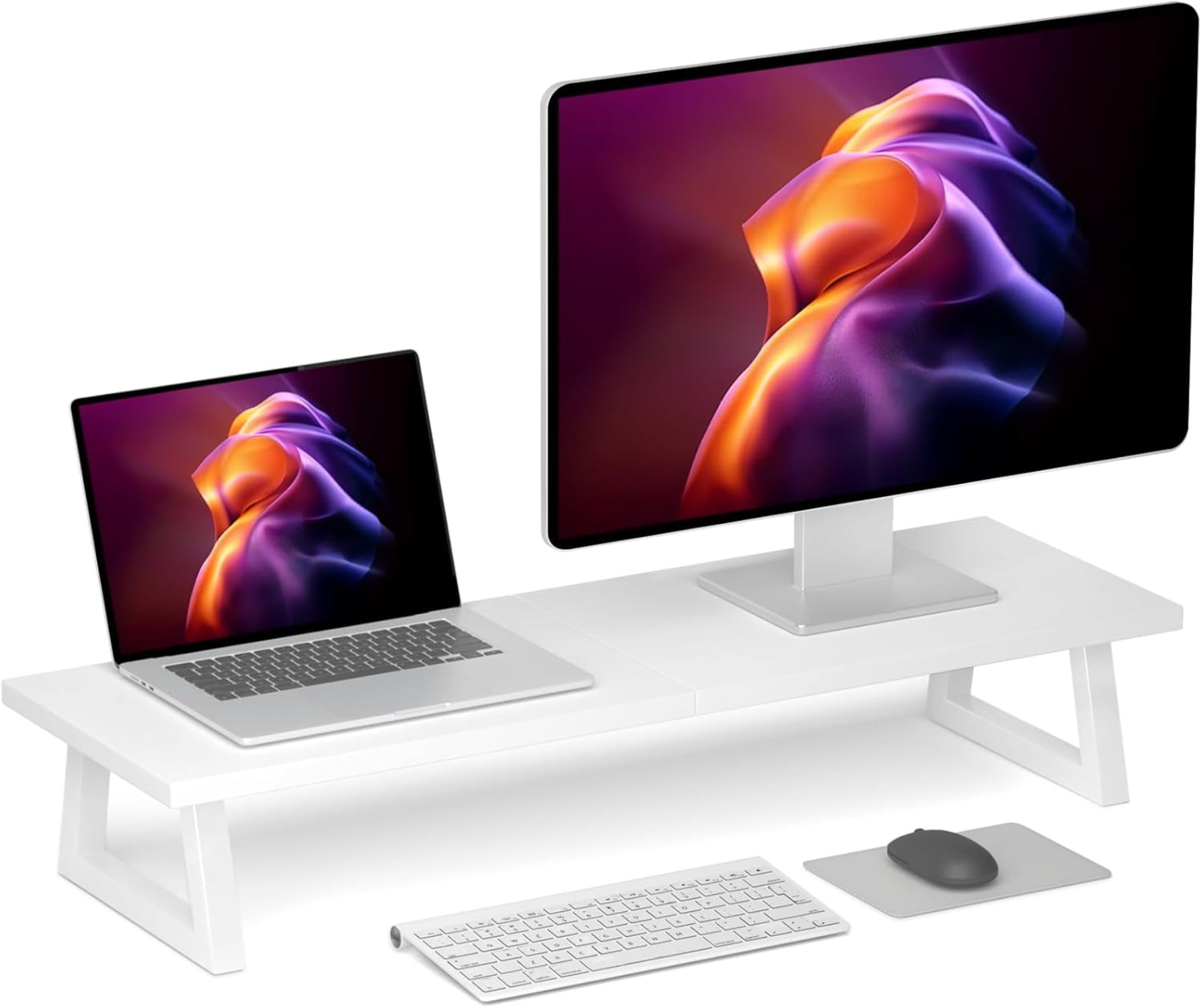 White Dual Monitor Riser - 31.5 inch Wide TV Stand for 2 Monitors ...