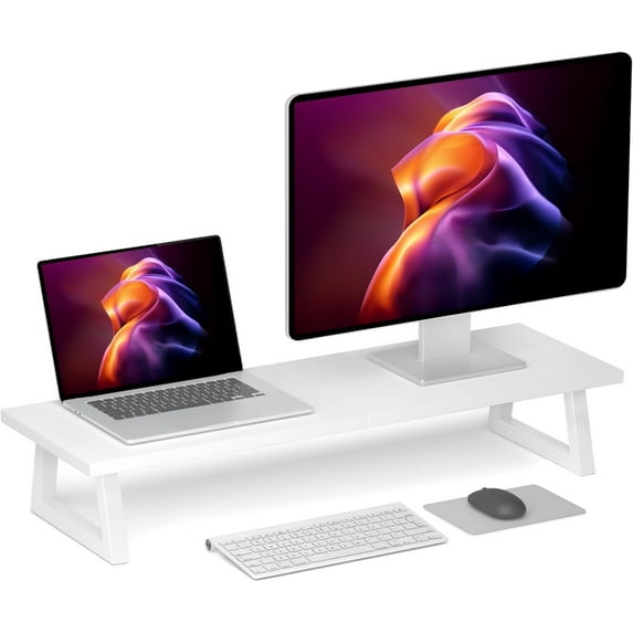 White Dual Monitor Riser - 31.5 inch Wide TV Stand for 2 Monitors ...