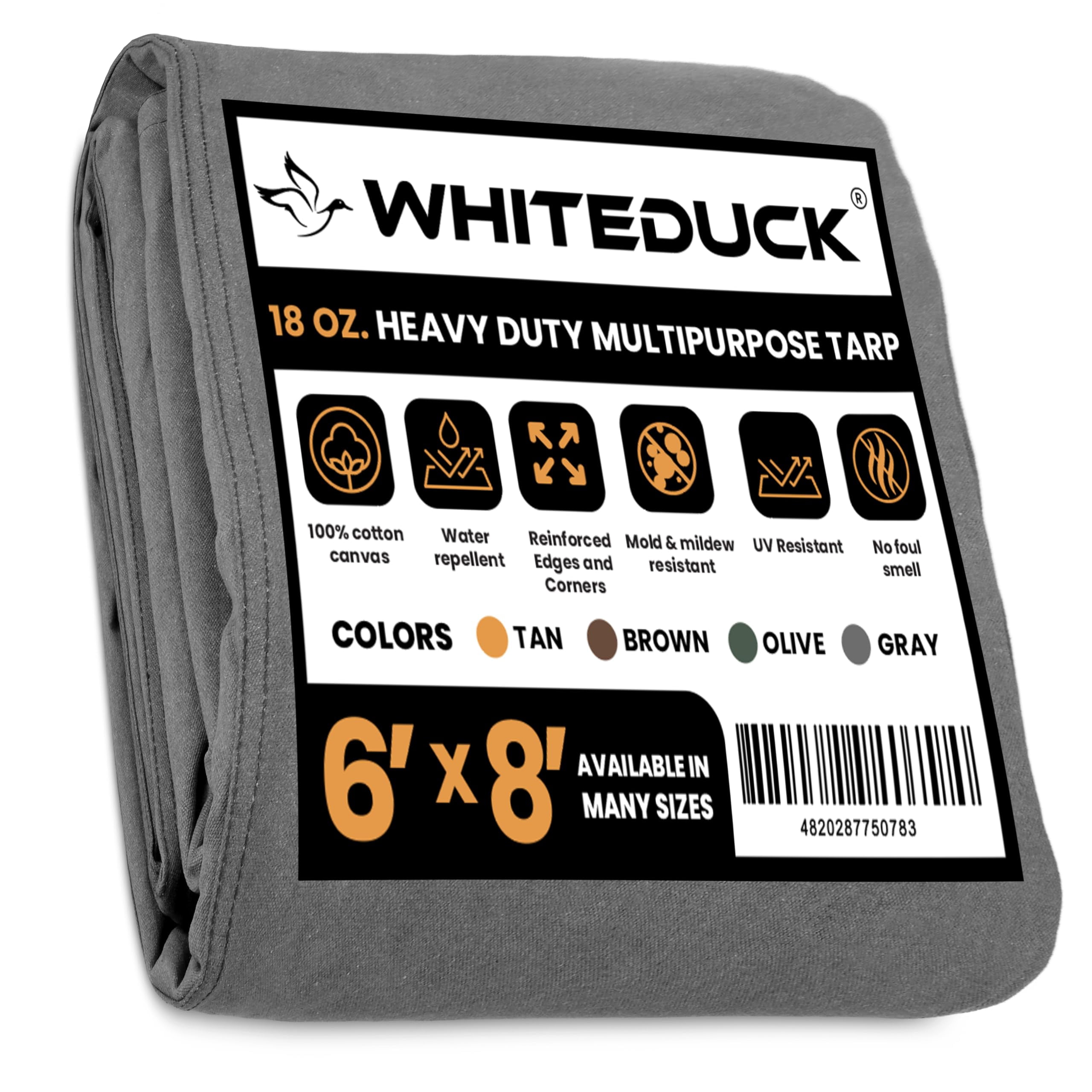 WHITEDUCK Heavy Duty Canvas Tarp - 6'x8', 18 oz, UV Resistant ...