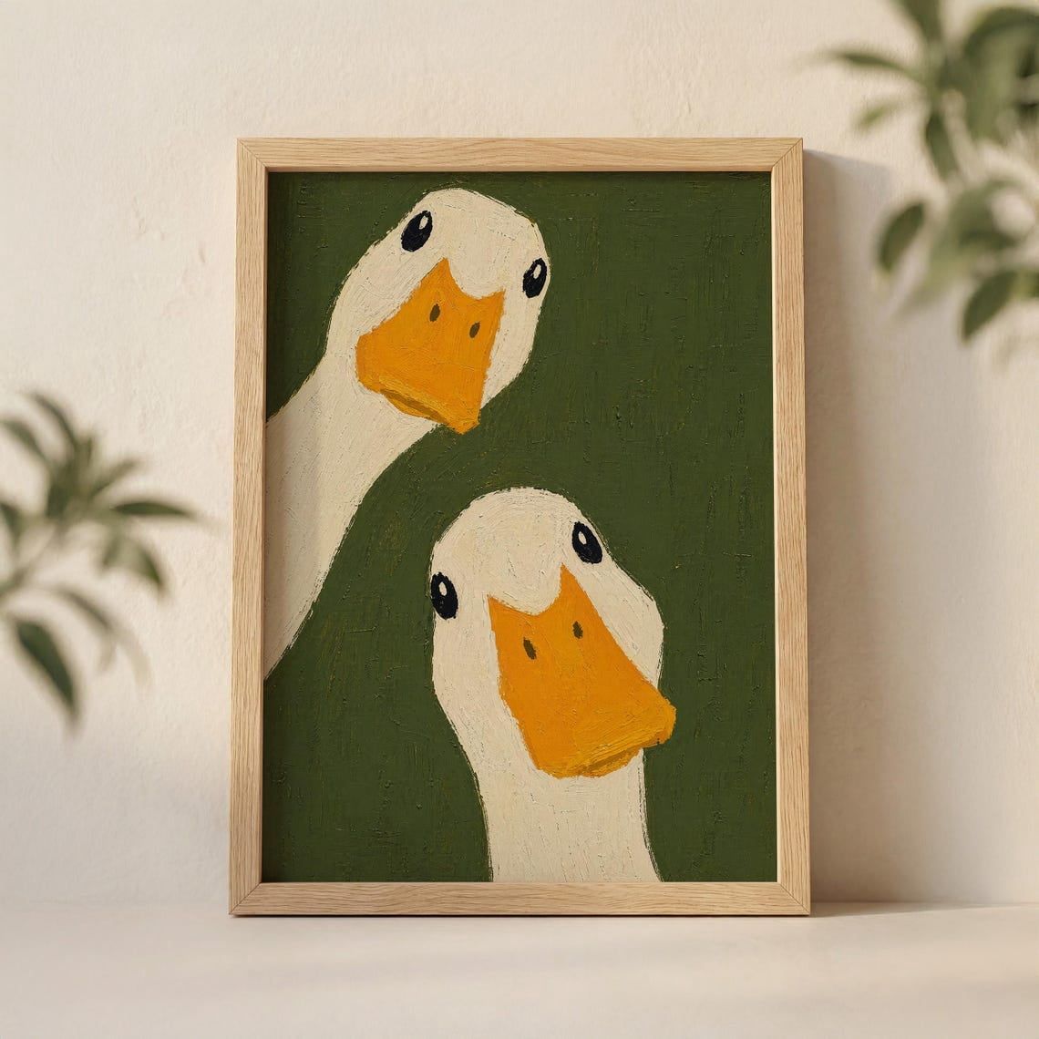 White Duck Two Geese Green Background, Unframed Canvas - Walmart.com
