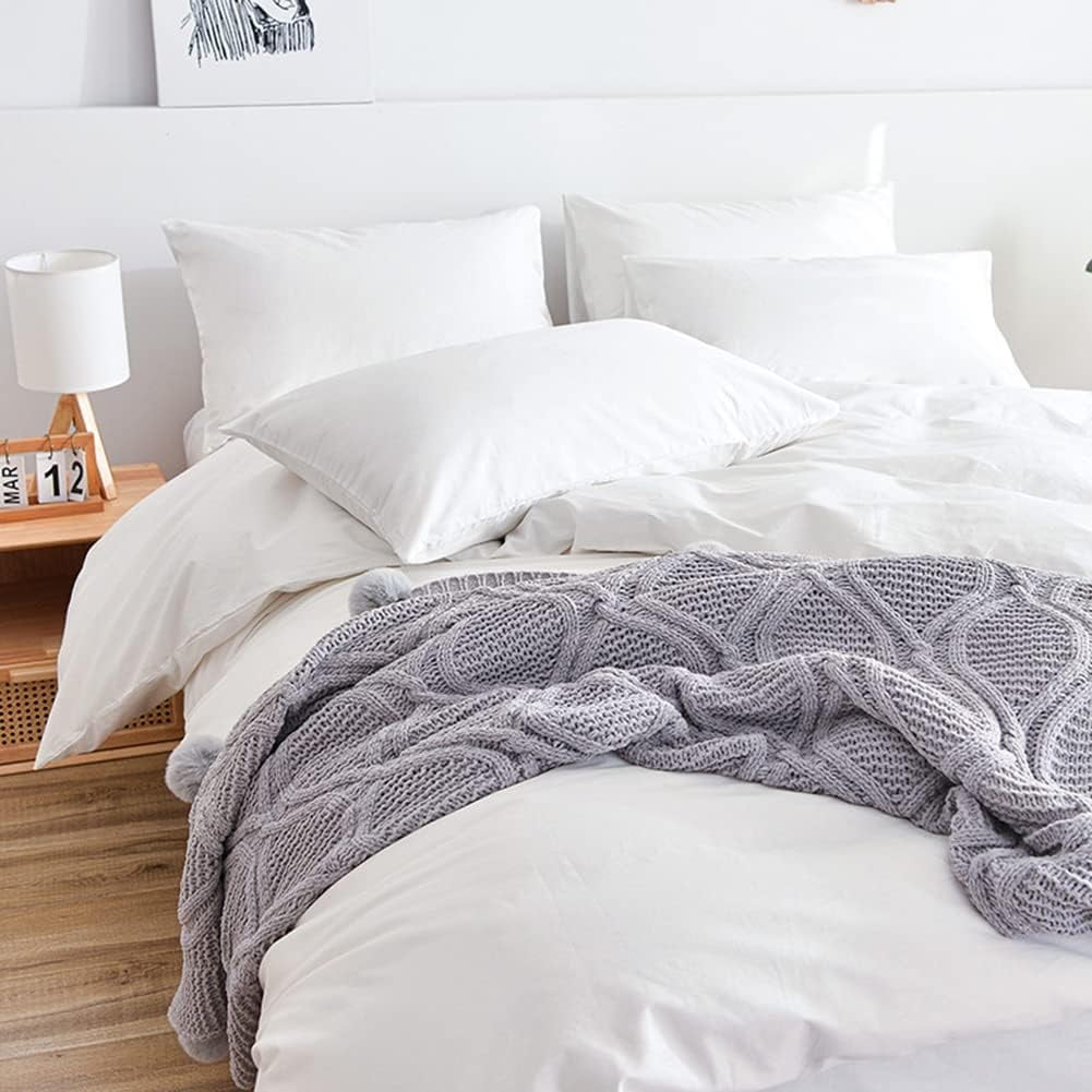 White Duvet Cover Full Size Modern Minimalist Style Solid Color Bedding ...