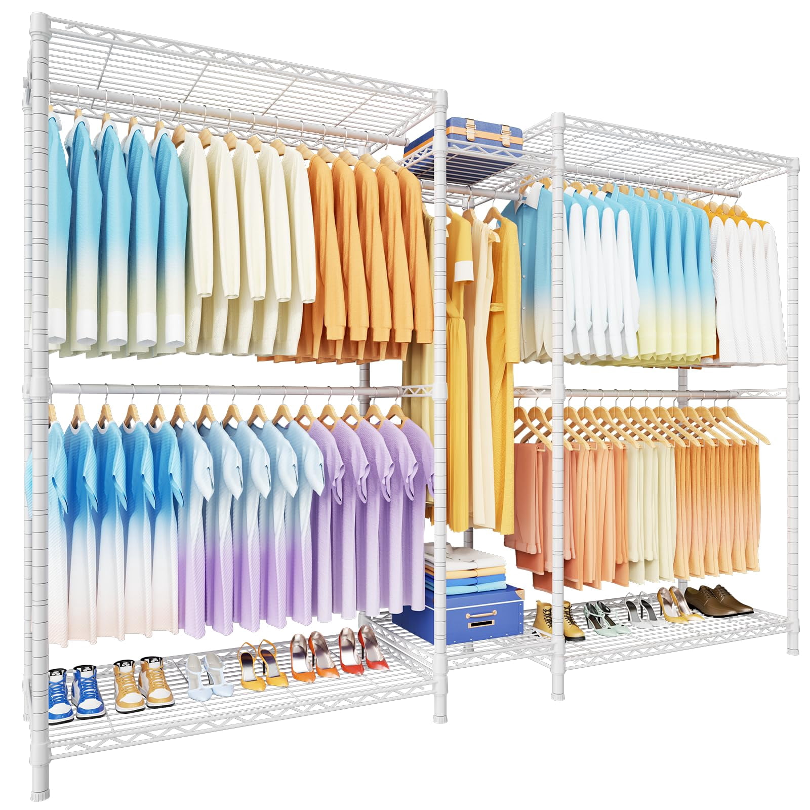 White E12 Max Metal Clothing Closet Storage System Freestanding Garment ...