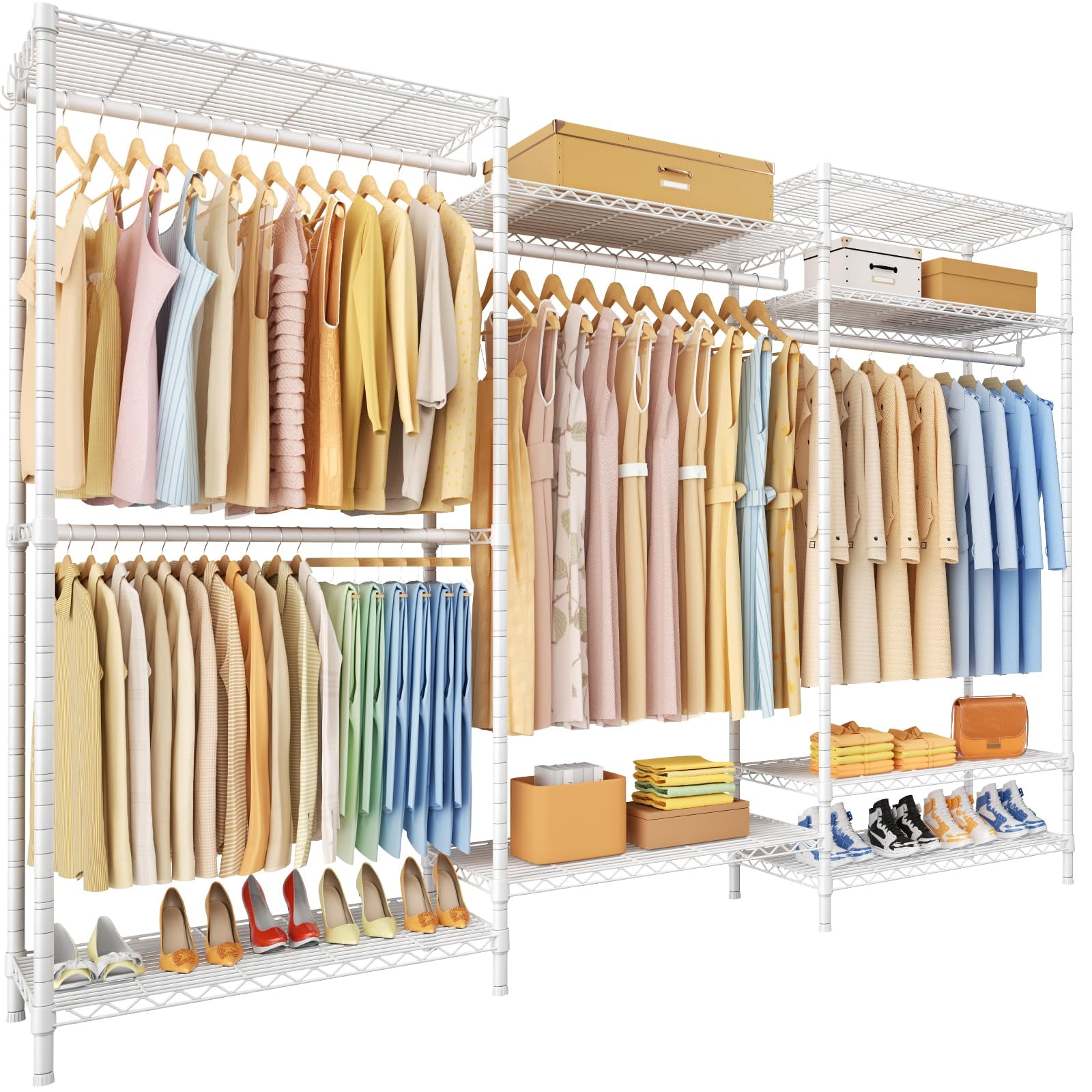 White E13 Pro Metal Garment Rack, Freestanding Adjustable Closet ...