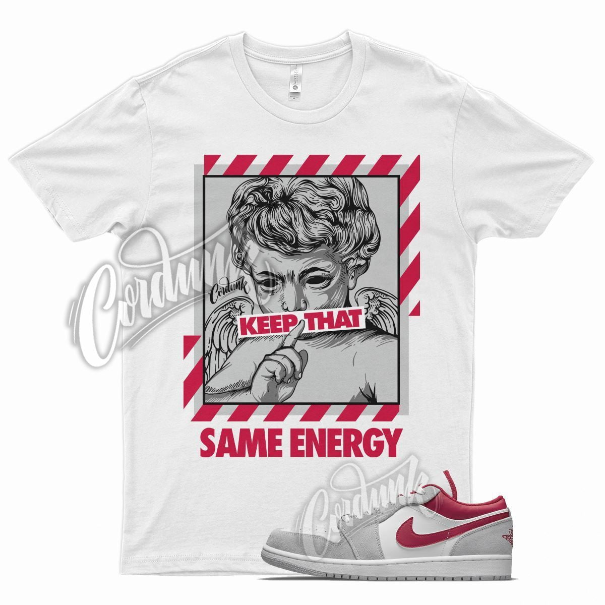 White ENERGY T Shirt for Air J1 1 Low SE Light Smoke Grey Gym Red ...