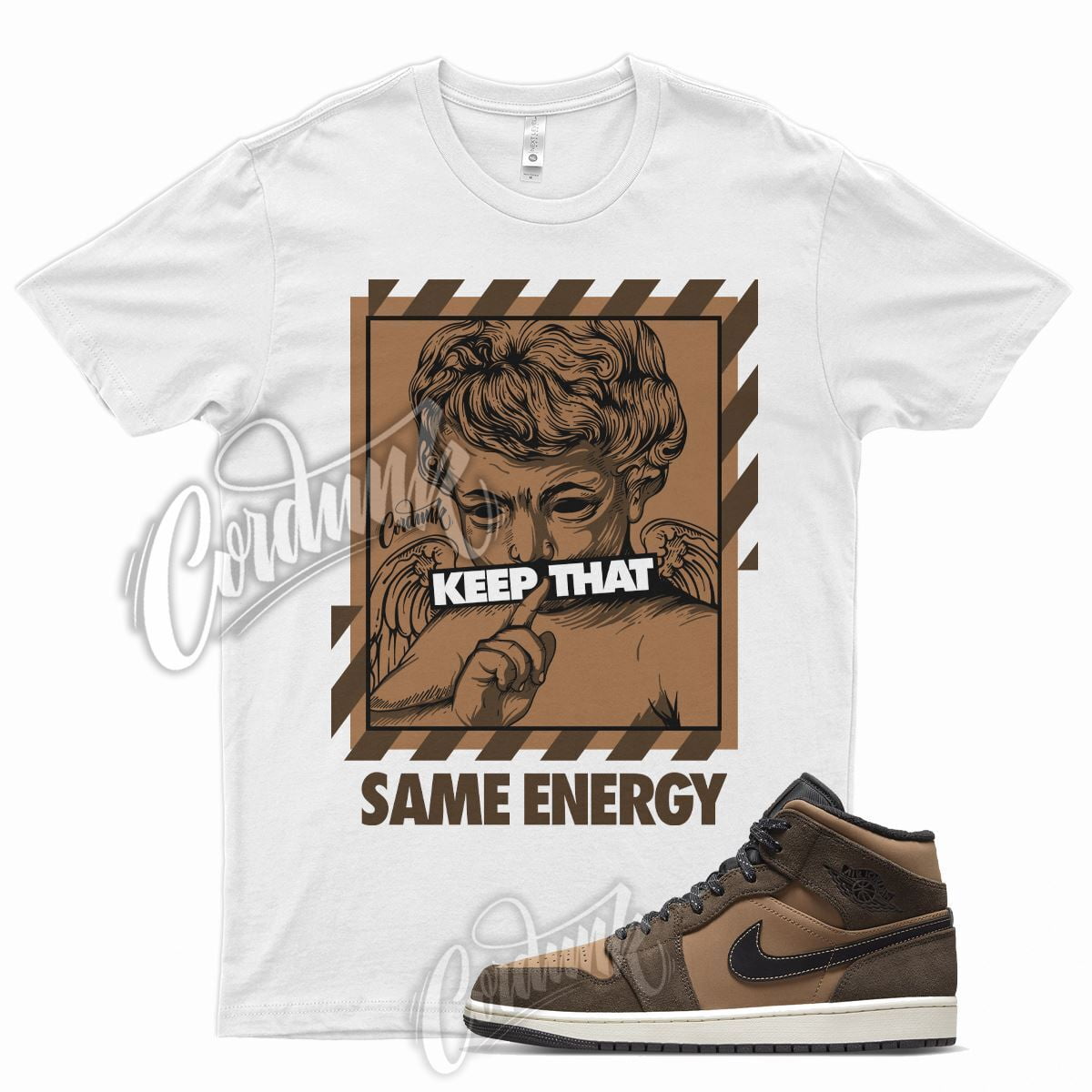 White ENERGY T Shirt for Air J1 1 Mid Dark Chocolate Archaeo Brown ...