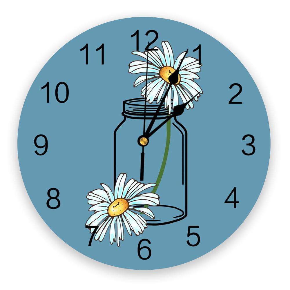White Eggflower Printed PVC Wall Clock Modern Design Home r Bedroom ...
