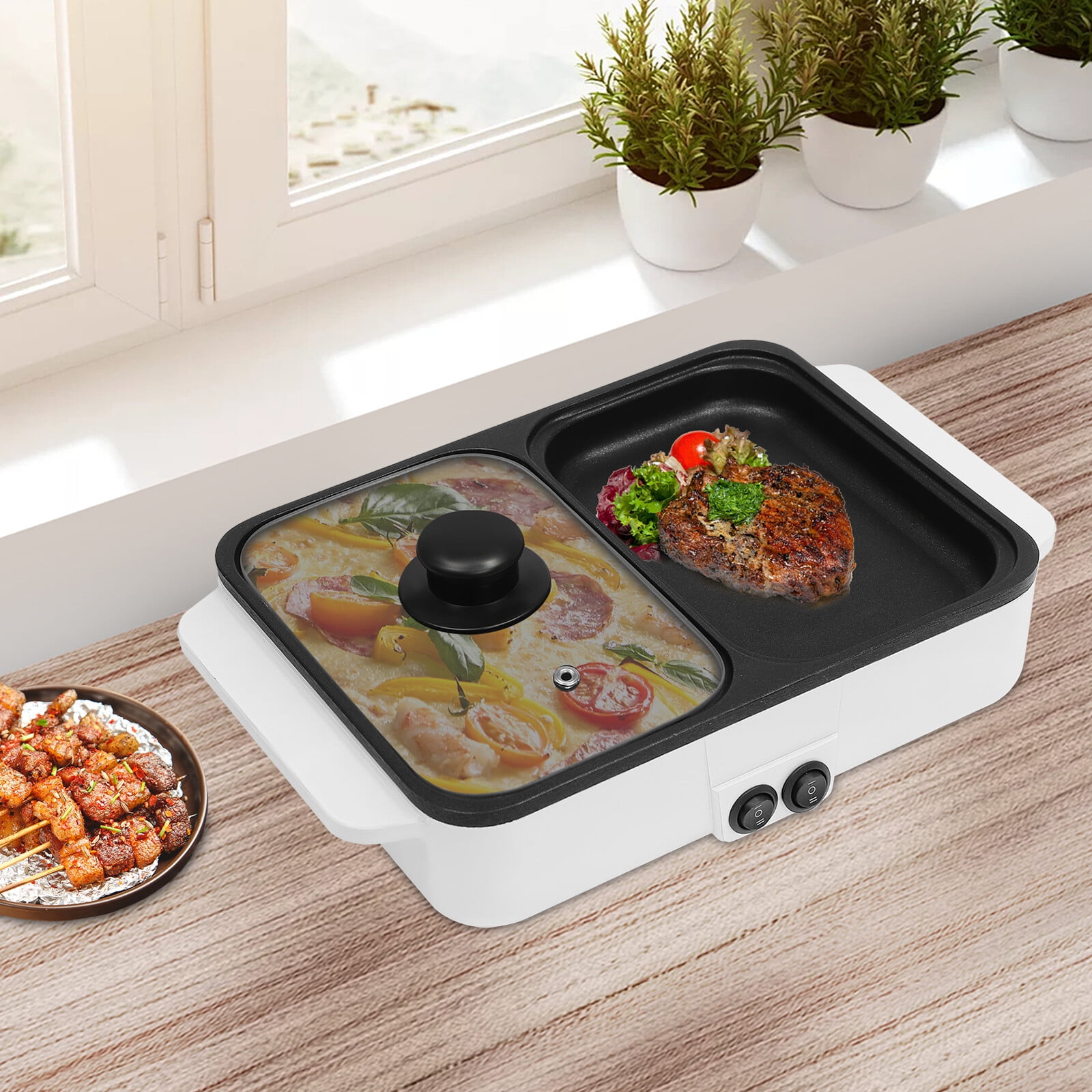 White Electric Hot Pot With Grill Area, Multi-purpose Hot Pot, 2-In-1 ...