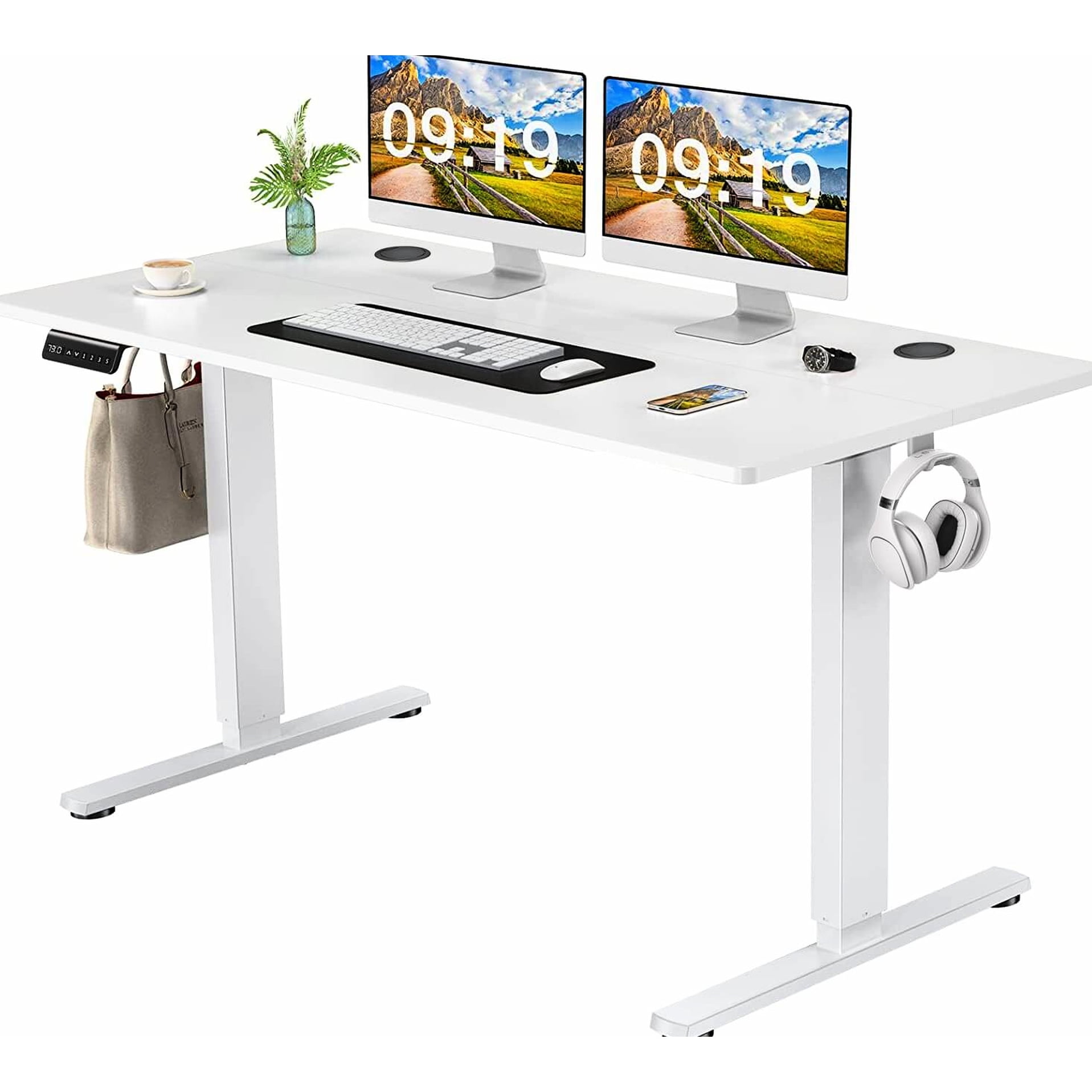 White Electric Standing Work Desk, 55" X 24", Ergonomic Sit-to-stand ...