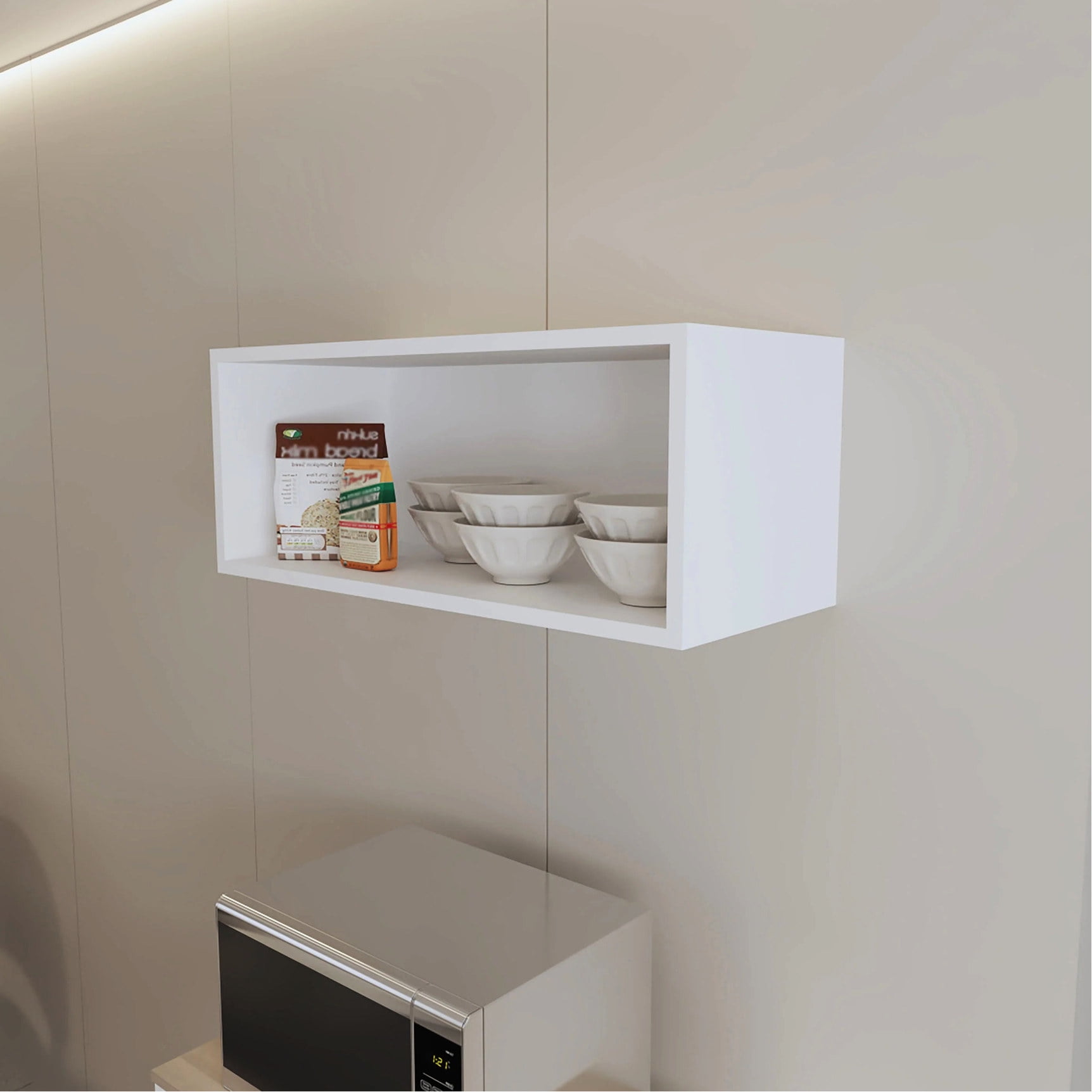 White Elegant Wall Storage - Keep Kitchen Essentials - In Living Area ...