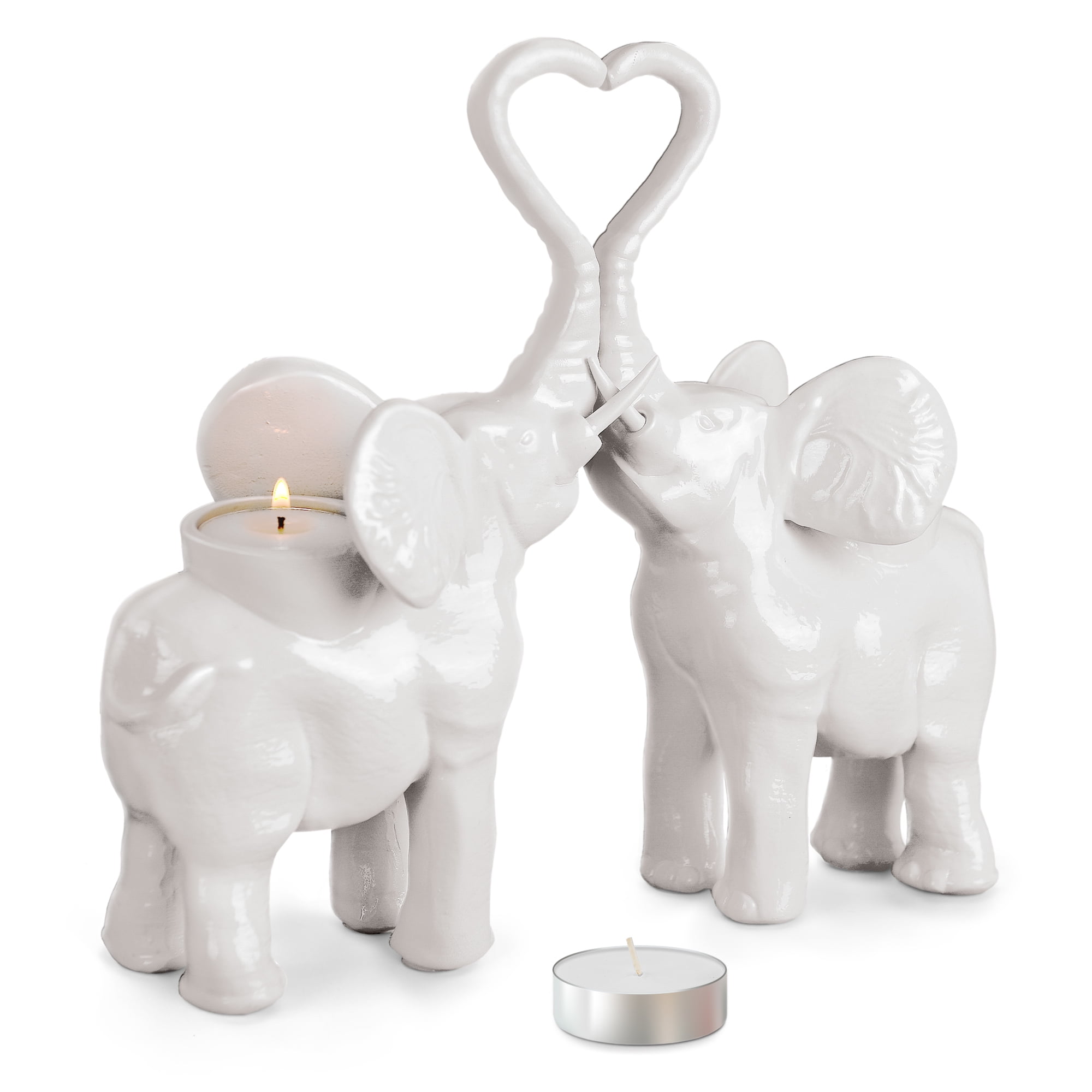 White Elephant Candle Holders 10.2" (Set of 2) — Elephant Gifts for ...