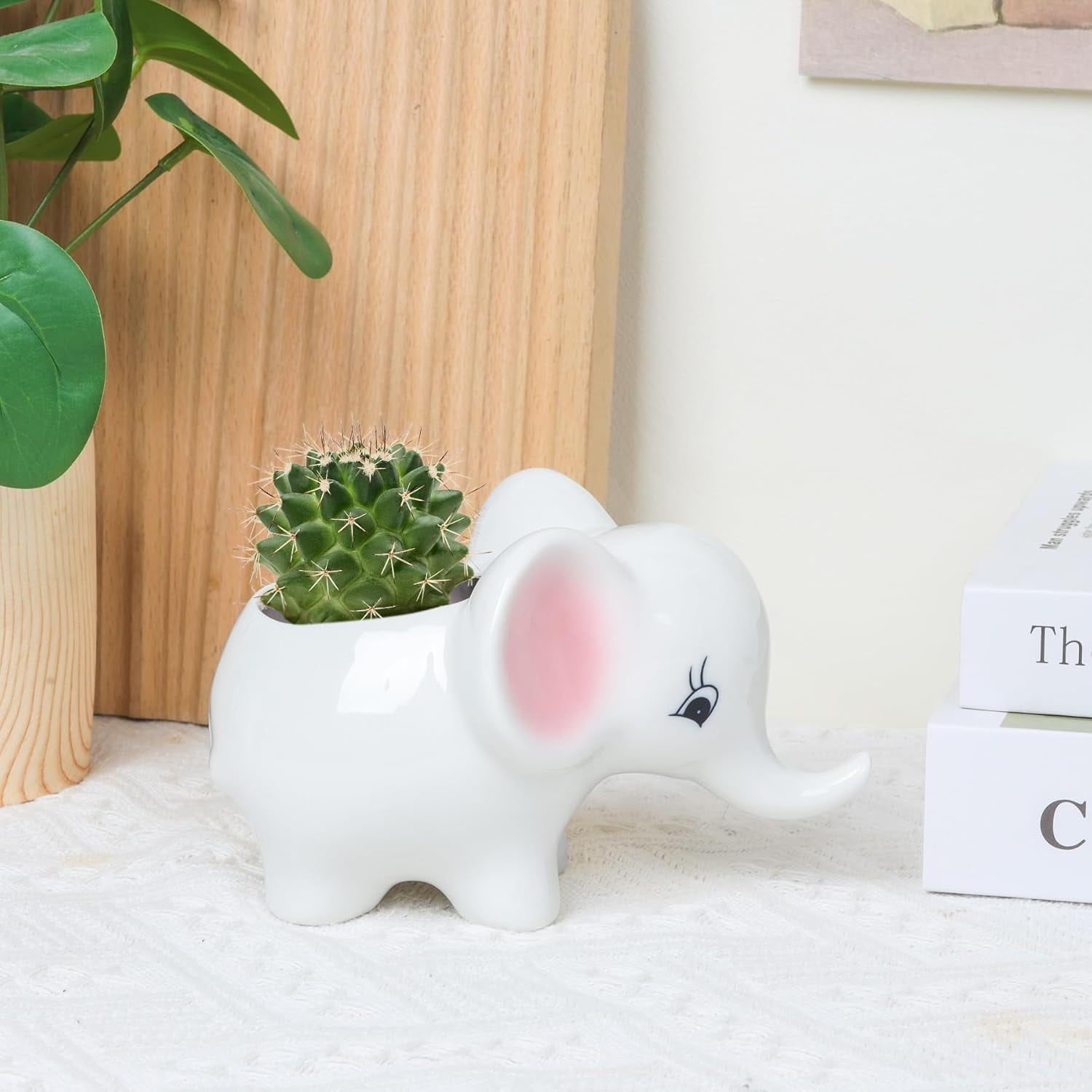 White Elephant Planter Ceramic Cactus Pot Flowerpot, Adorable Elephant ...