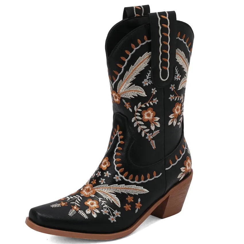 White Embroidered Floral Cowgirl Boots Sewing Western Boots for Women ...