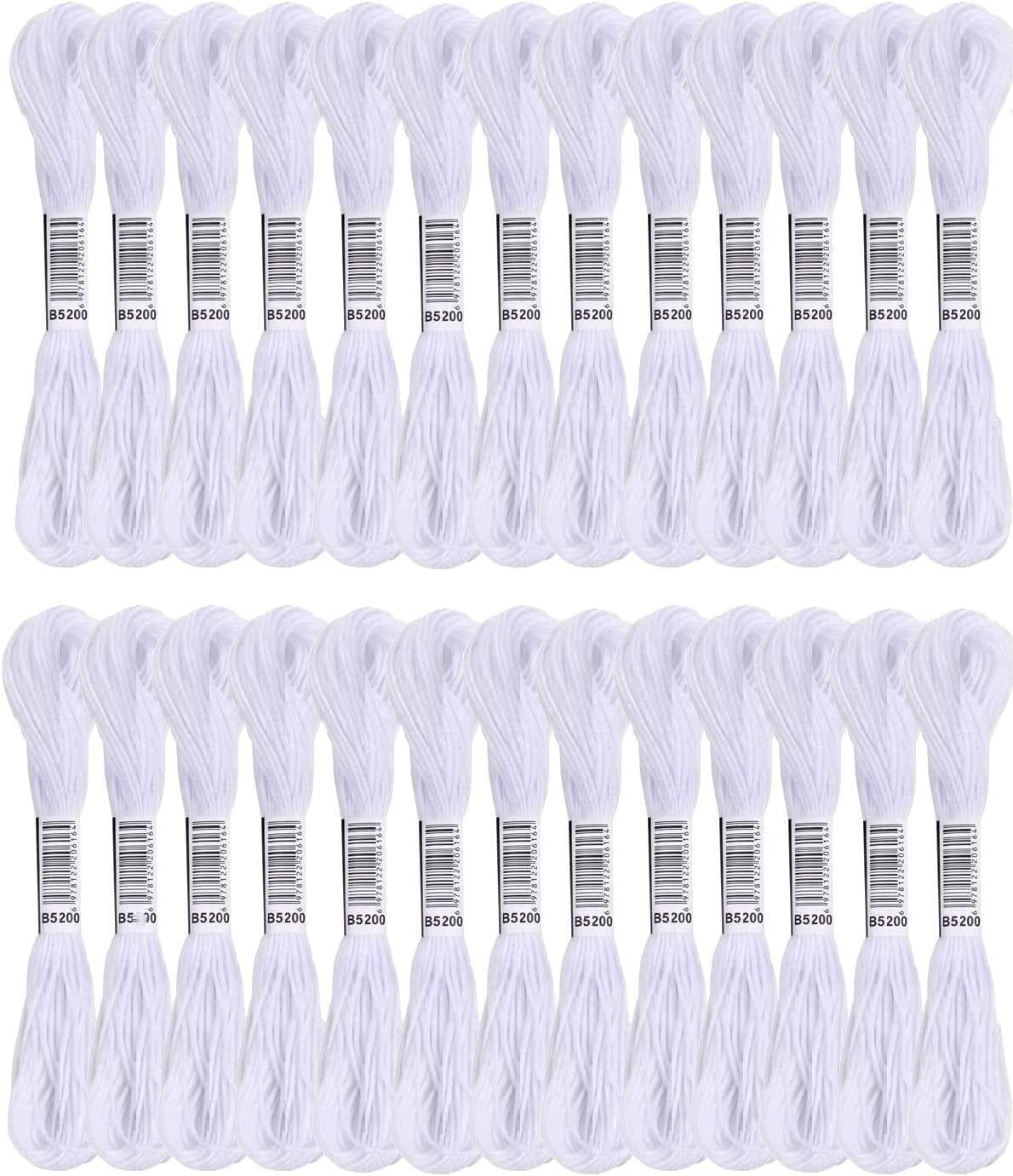 24 Skeins White Cotton Embroidery Floss for Cross Stitch, Friendship ...