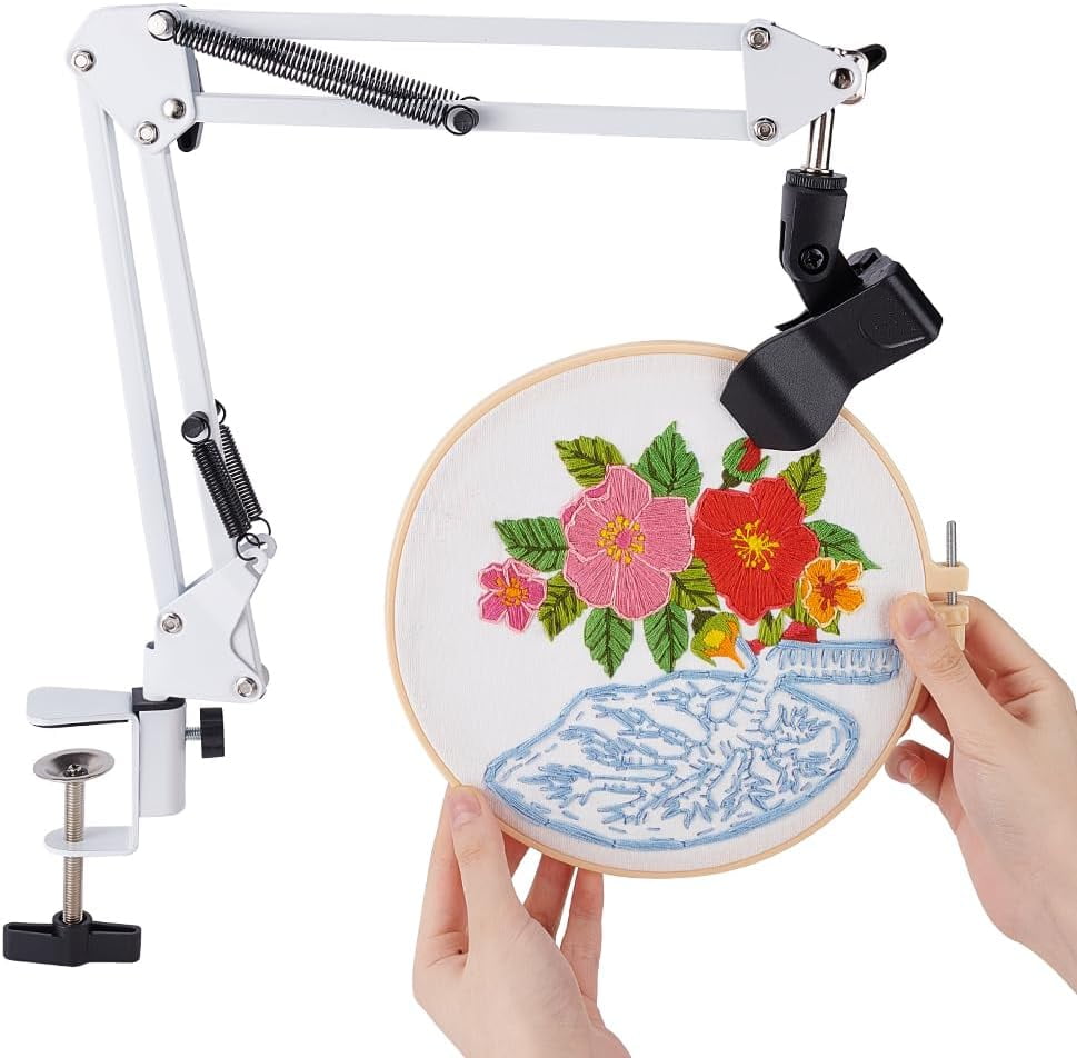 White Embroidery Table Stand Kit 8mm Hole Hand Embroidery Stand Lap ...