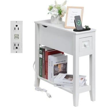 Gymax 2PCS Lift Top End Table w/ Charging Station Storage Shelves ...