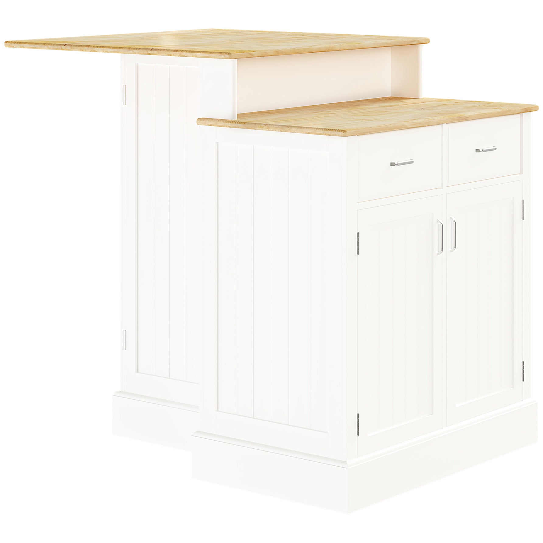 White Engineered Island Table - Pull - out Drawers for Storage ...