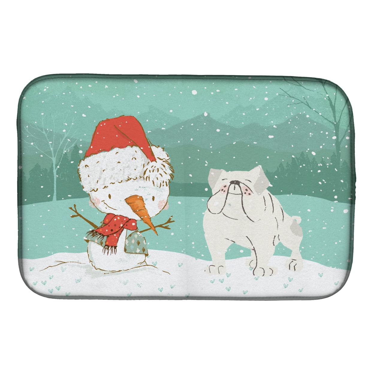 White English Bulldog Snowman Christmas Dish Drying Mat - Walmart.com