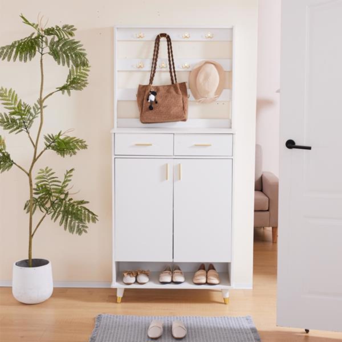 White Entryway Bedroom Armoire with Spacious Shoe Cabinet Stylish ...