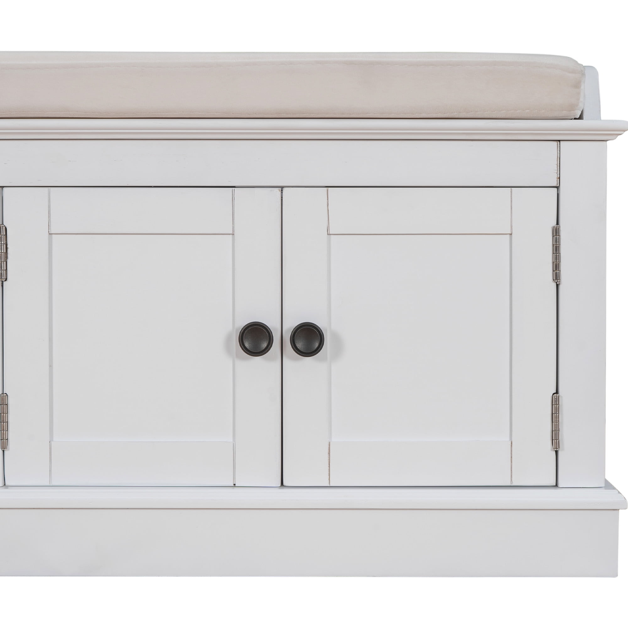 White Entryway Storage Bench With 4 Doors. Solid Wood, Adjustable ...