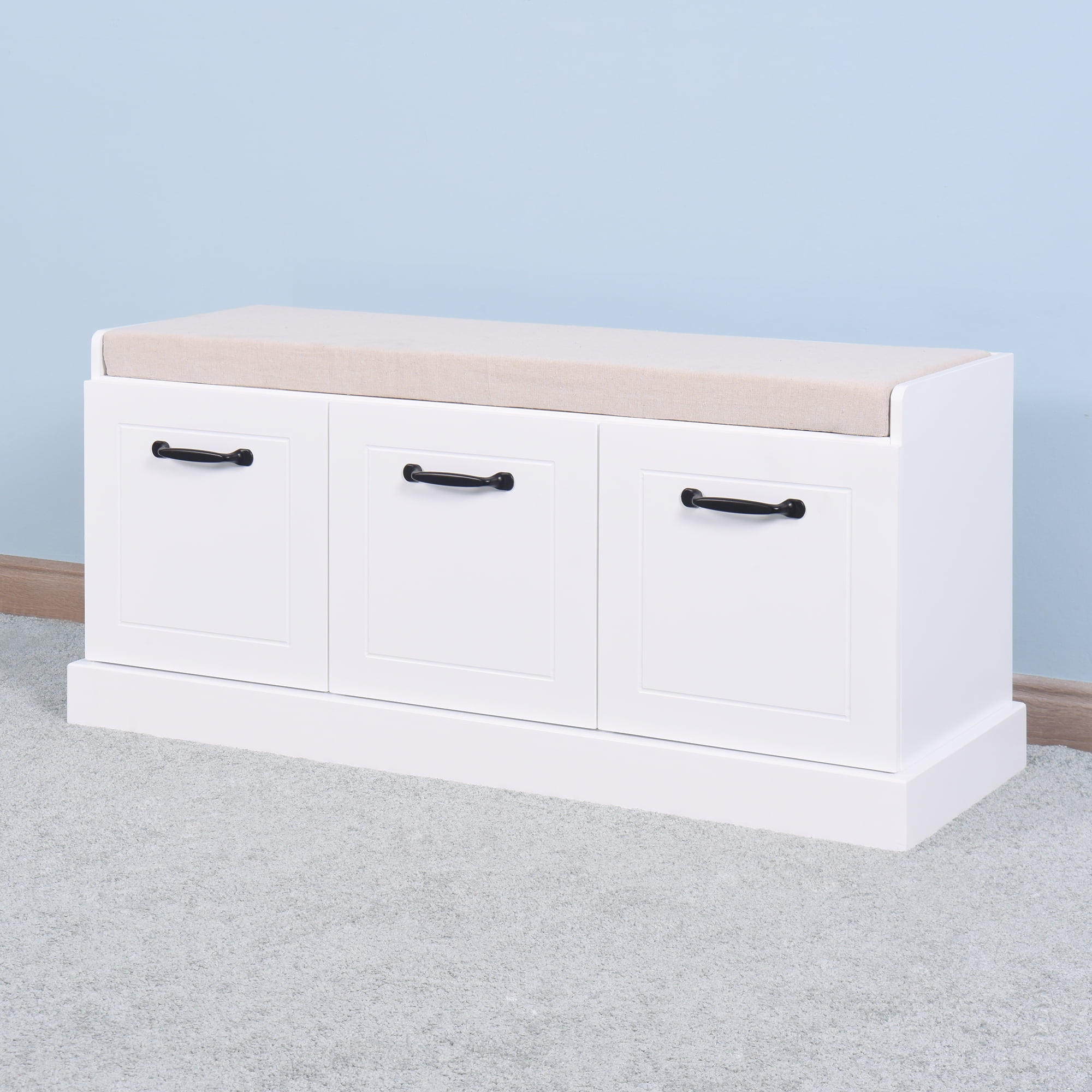 White Entryway Storage Bench, YOFE Storage Bench with 3 Storage Drawers ...