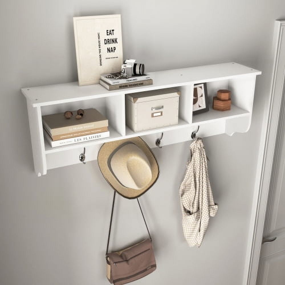 White Entryway Wall Mounted Coat Rack with 4 Dual Hooks Living Room ...