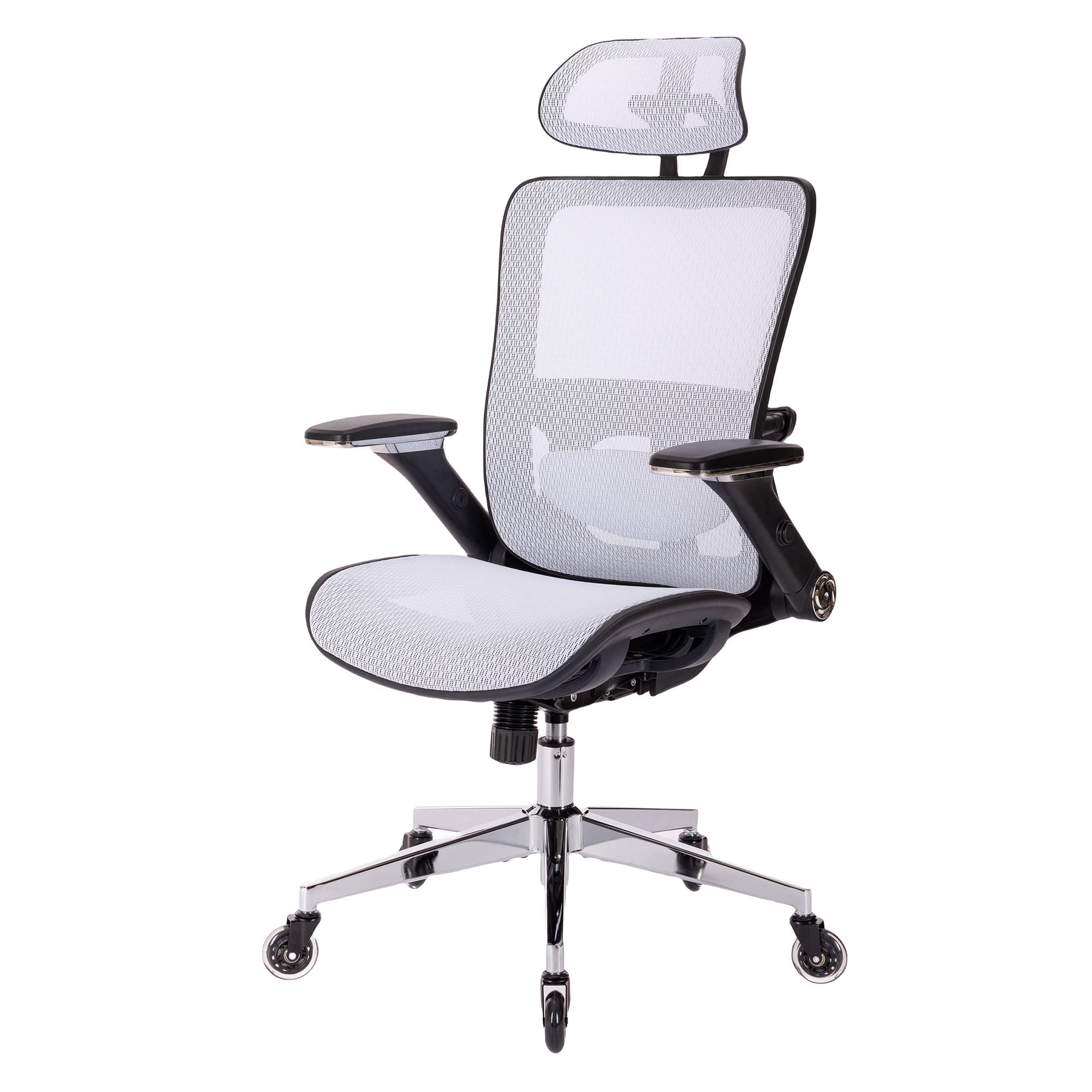 White Ergonomic High Back Mesh Office Chair - Adjustable Headrest, Flip ...