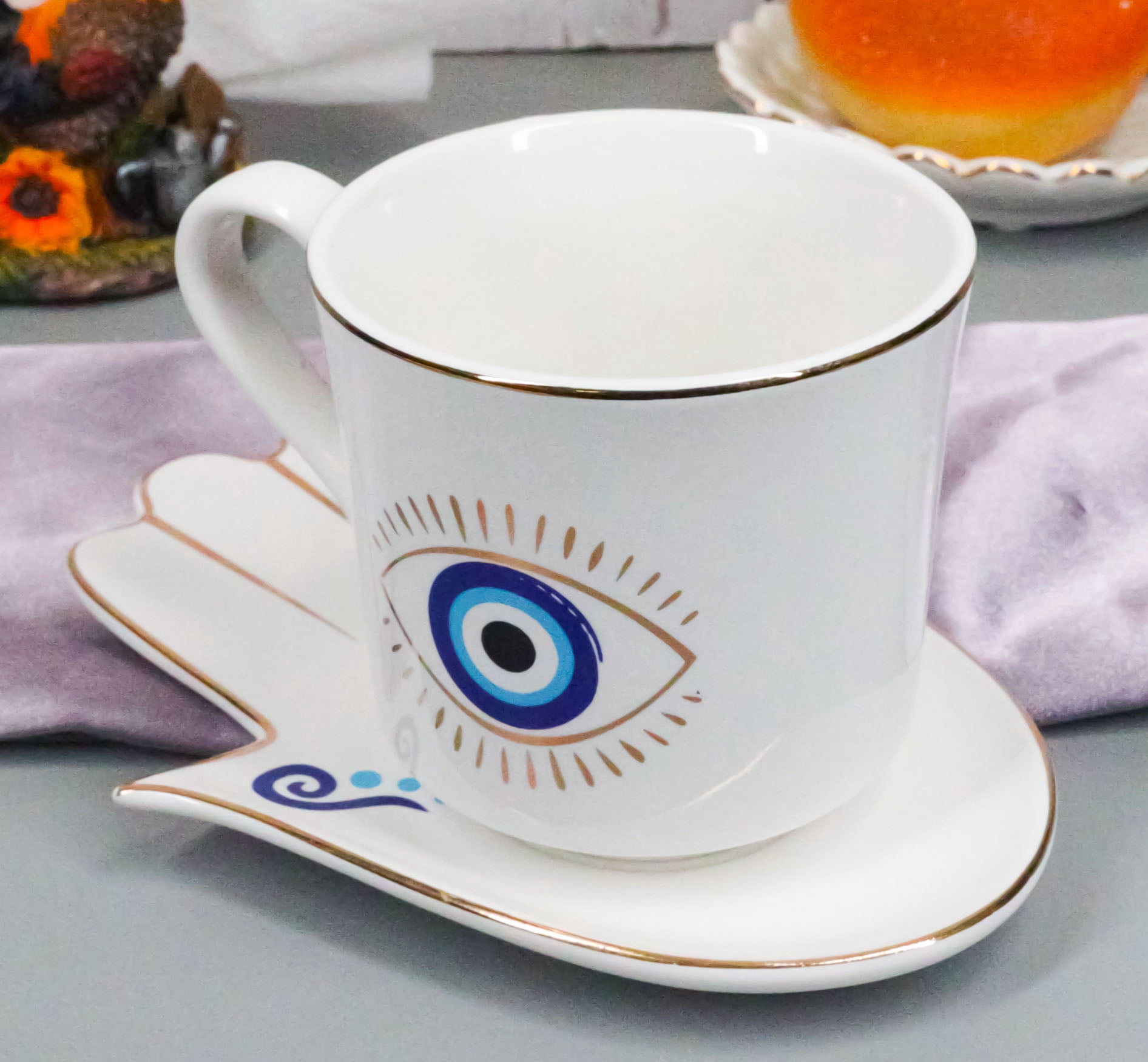 White Evil Eye Of Providence Hamsa Palmistry Hand Palm Mug Cup With ...