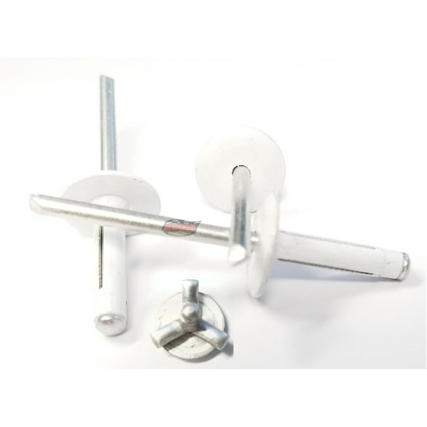 White Pop Rivets 3/16" Tri-Fold Medium Aluminum Head Steel Mandrel .040 ...