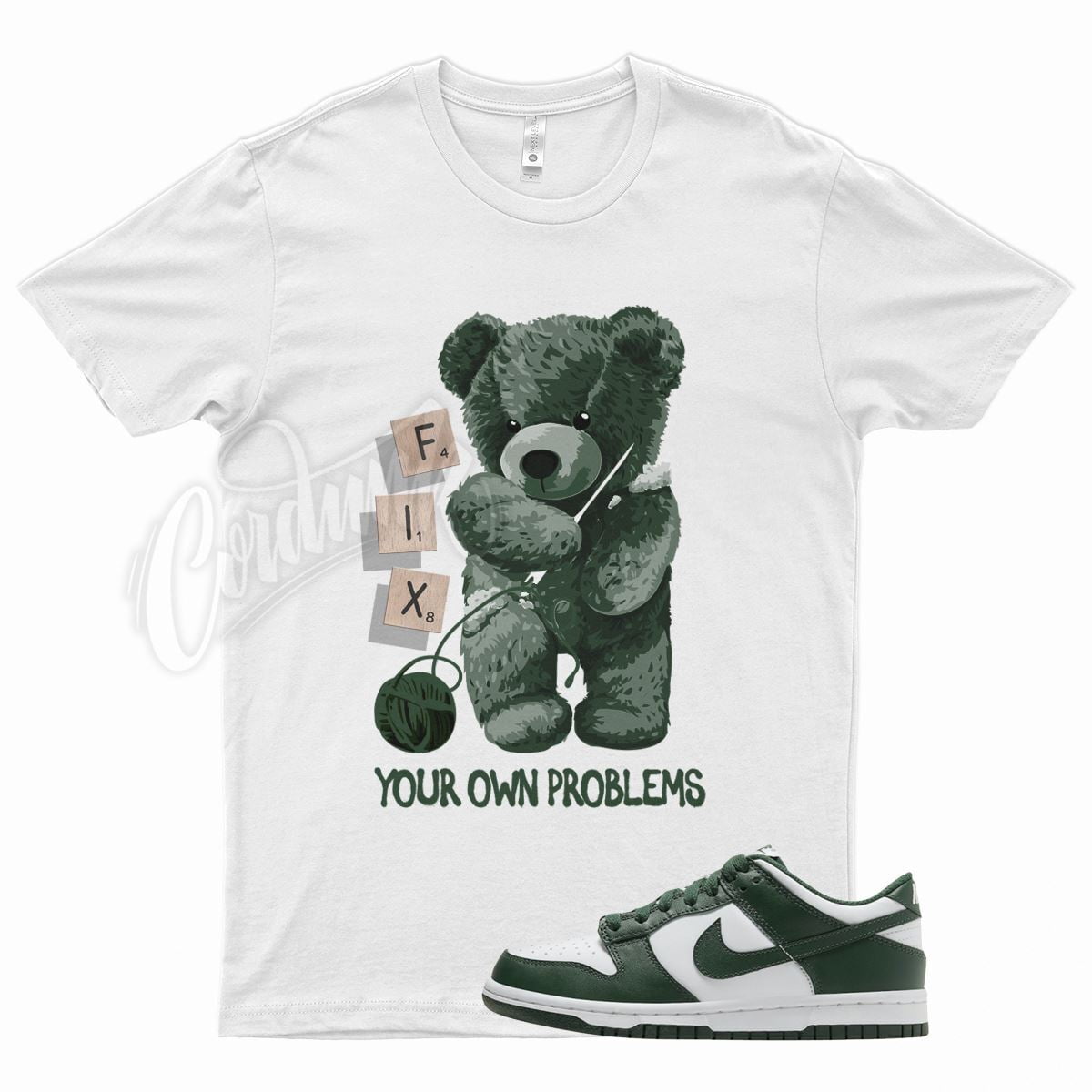 White FIX T Shirt for N Dunk Low Team Green White Spartan Hunter Air ...