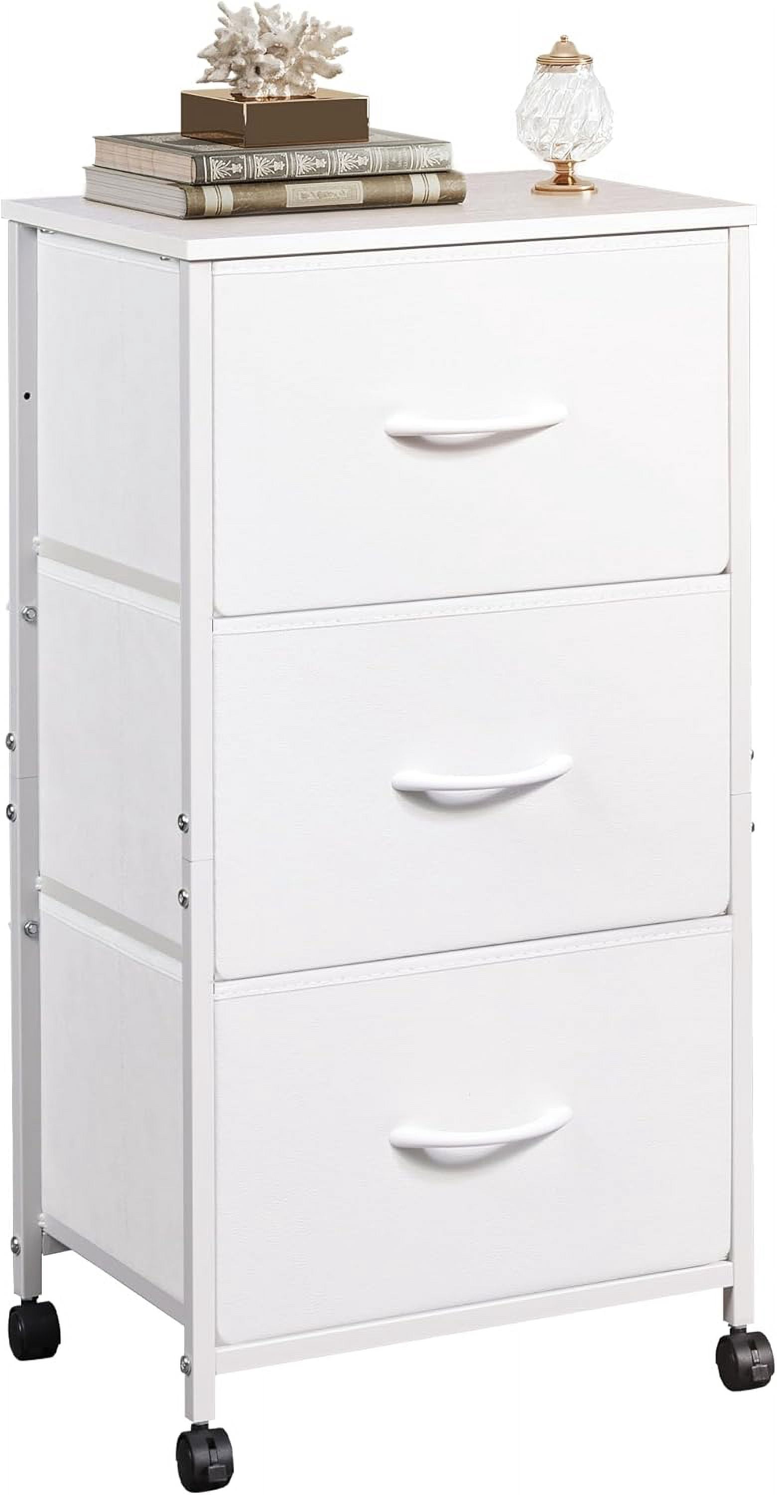 White Fabric Dresser with 3 Drawers, Rolling Cabinet Organizer for ...