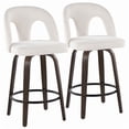 White Fabric Swivel Stools Set, Walnut Glazed Wood Frame & Black ...