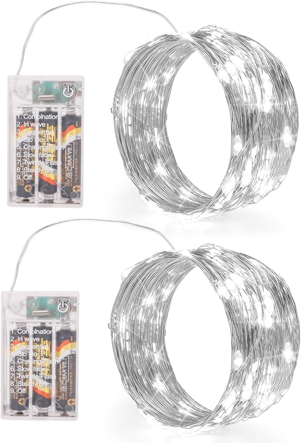 White Fairy Lights Battery Operated (Included), 8 Modes & Auto Timer, 2 ...