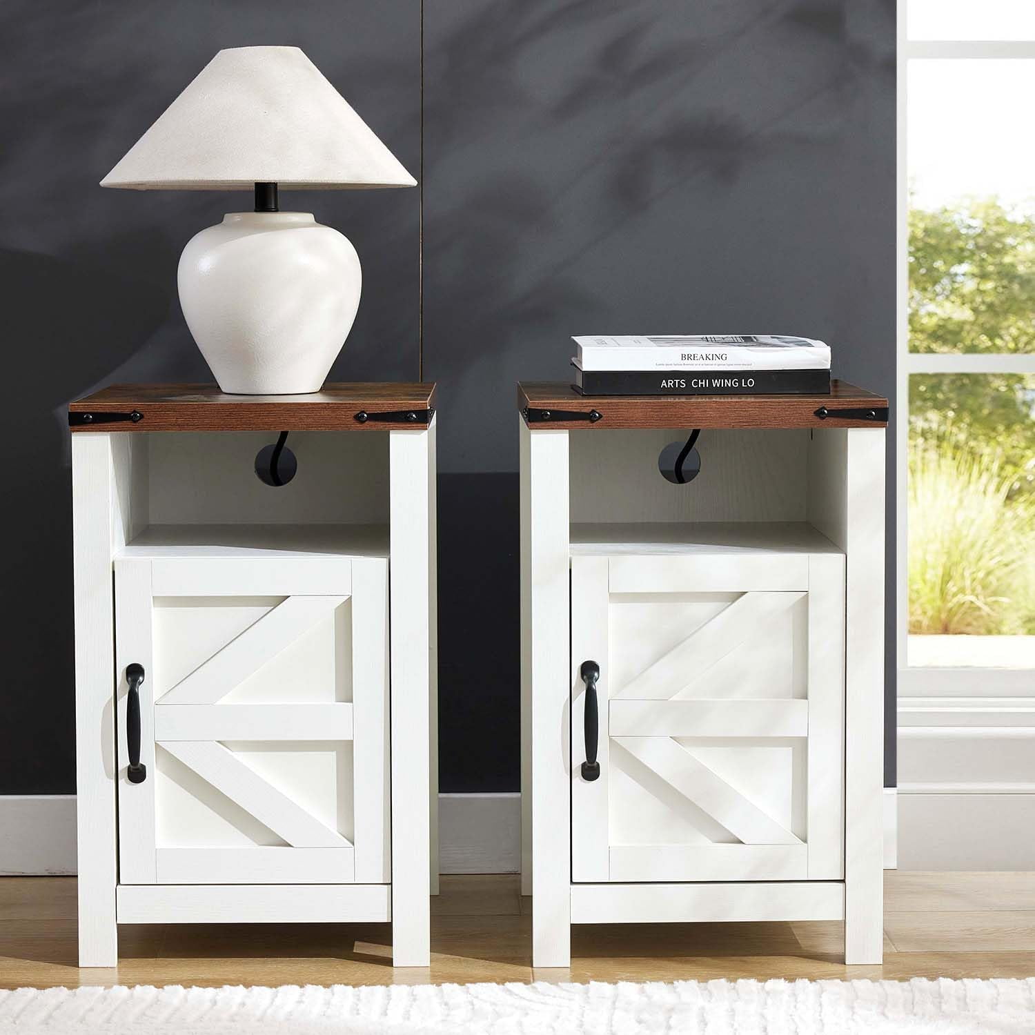 White Farmhouse Night Stand Set of 2, Farmhouse Nightstand with ...
