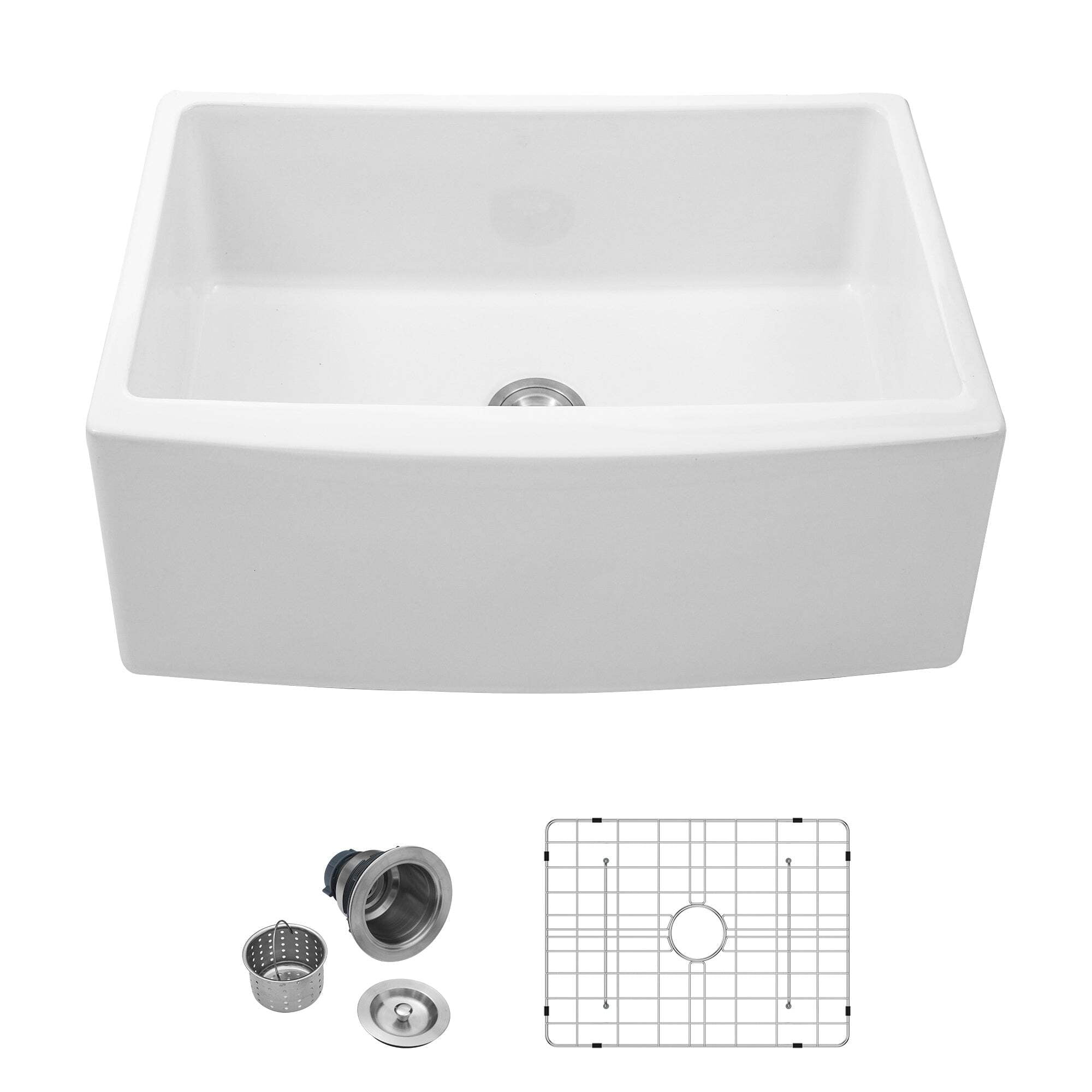 White Farmhouse Sink 24 Inch White Kitchen Sink Ceramic Arch Edge Apron ...