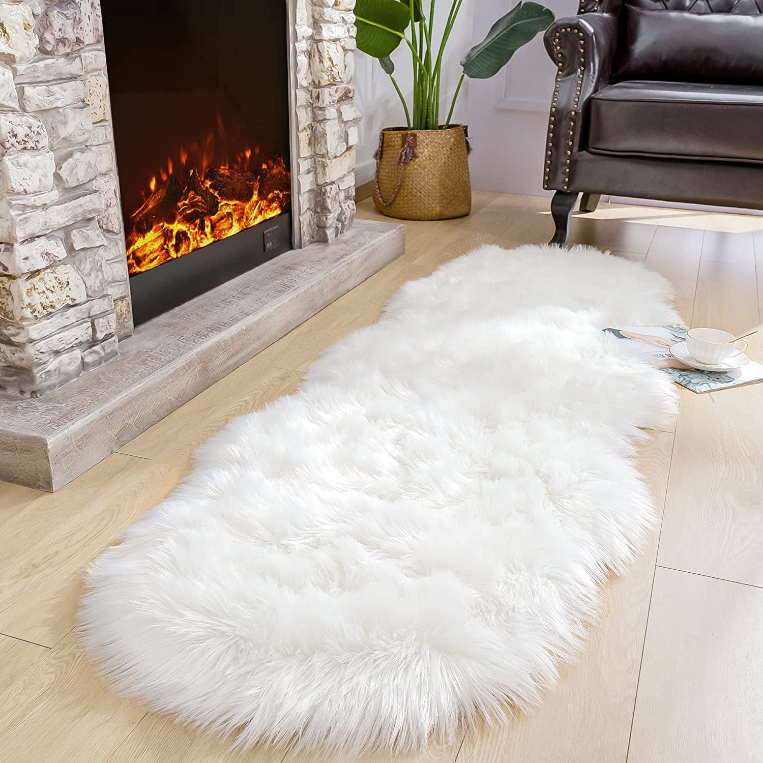 White Faux Fur Rug,2x6 Faux Sheepskin Rug,Washable Fuzzy Rug,Fluffy ...