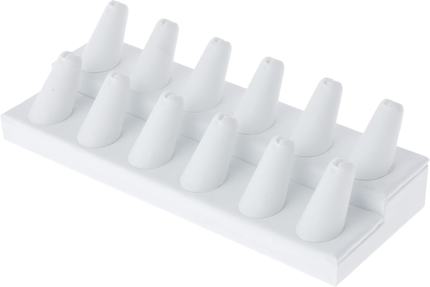 White Faux Leather 2-Tier Ring Finger Display, Twelve on Rectangular ...