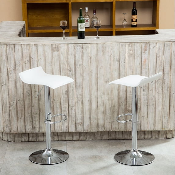 White Faux Leather Adjustable Swivel Stools Set of 2, Air Lift Counter ...