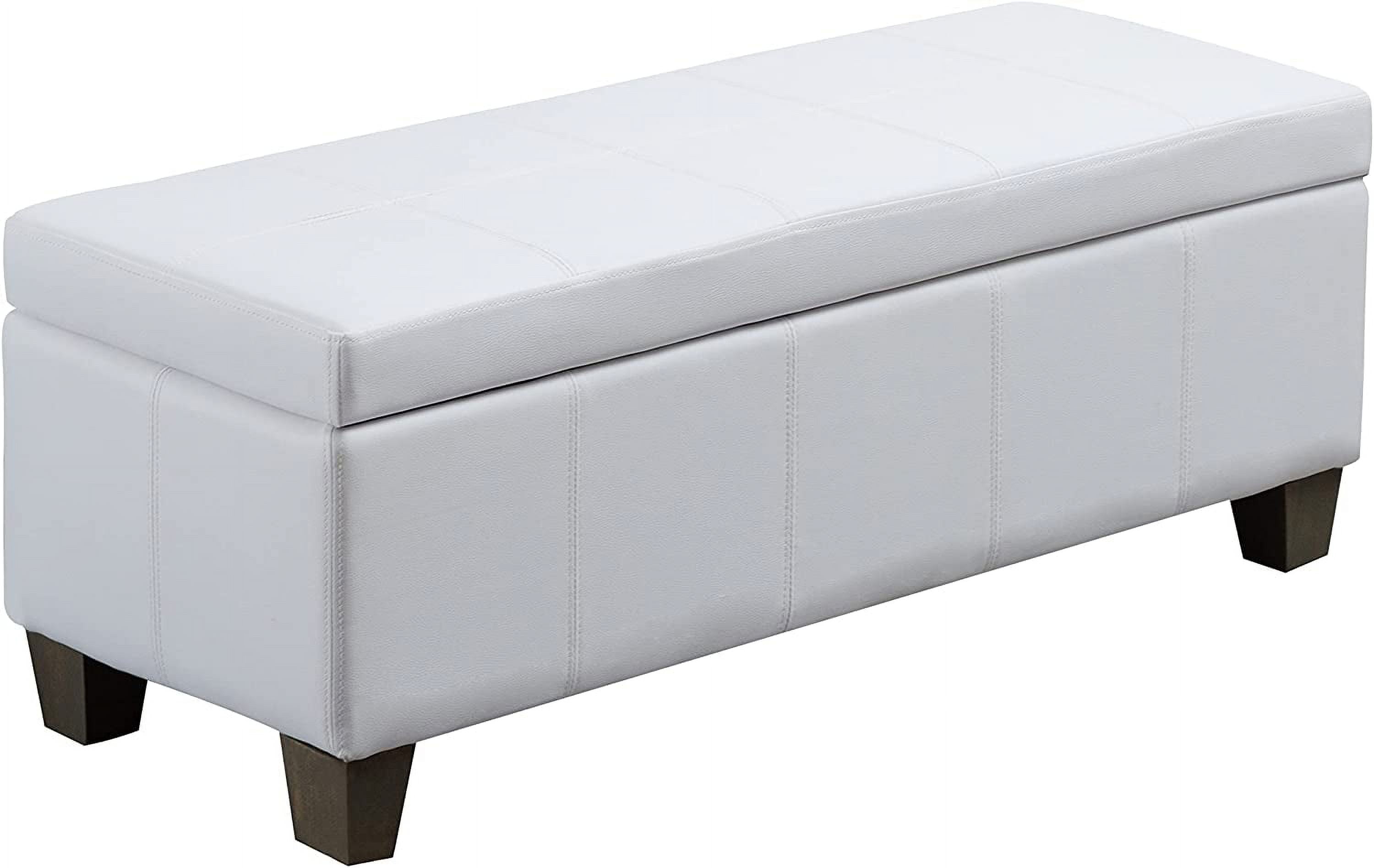 White Faux Leather Ottoman with Storage, Rectangular Extra Long Storage ...