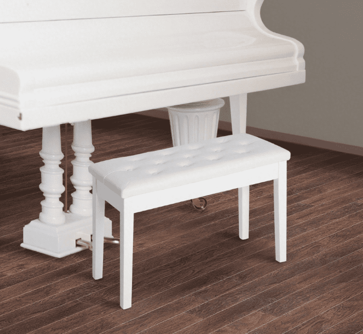 White Faux Leather Piano Bench - Duet Bench Seat for Living Room ...