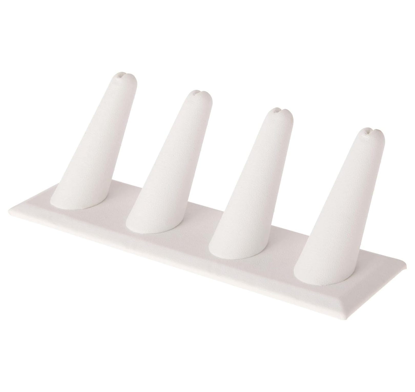 White Faux Leather Ring Finger Display, Four on Rectangular Base, 6" W ...